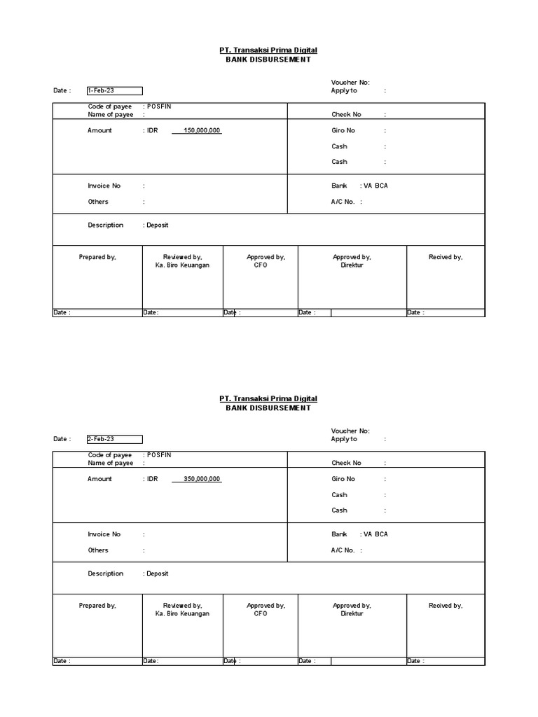 Bank Form Disbursement & Receipt TPD Februari 2023 | PDF | Payments ...