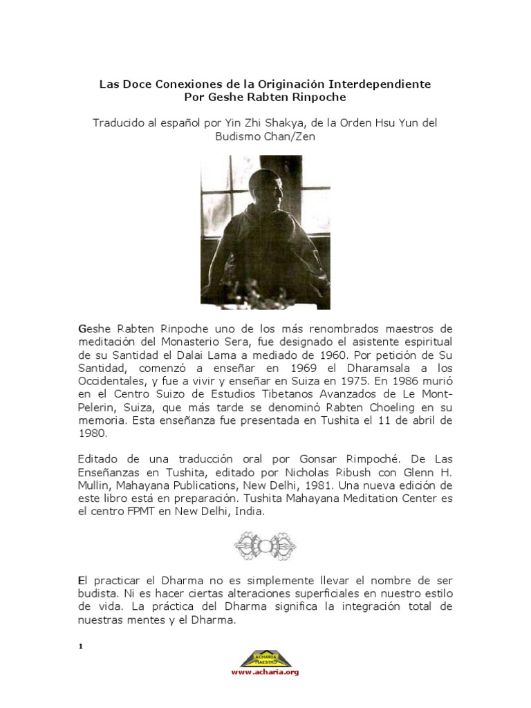 Los Doce Enlaces de La Originacion Interdependiente | PDF | Mente ...