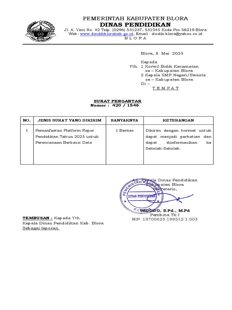 Surat Pengantar Pemanfaatan Platform Rapor Pendidikan | PDF