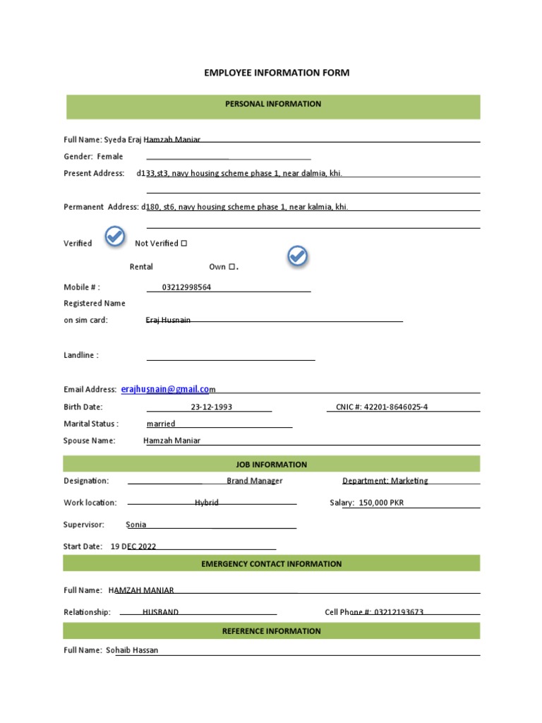 Employee Information Form | PDF