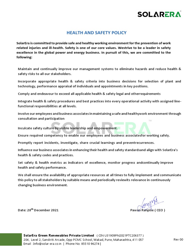 Signed EHS and Safety Policy PDF | PDF