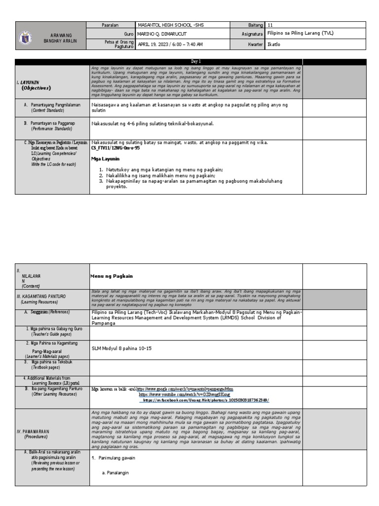 CO Lesson Plan Sample | PDF | Career & Growth