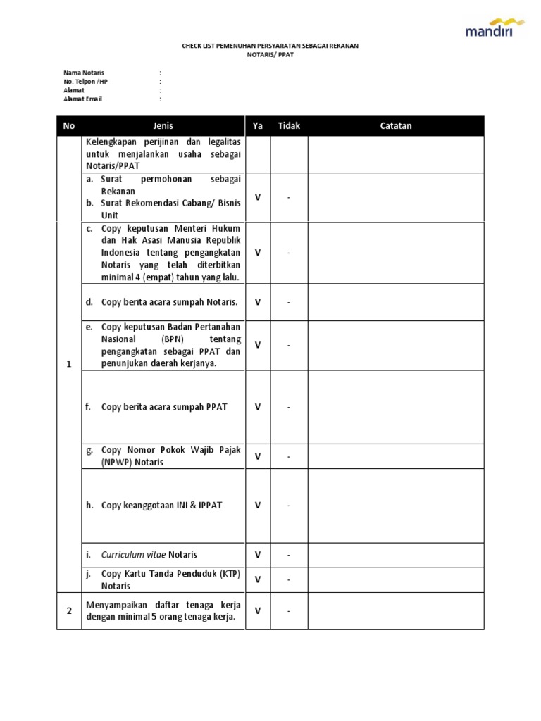 01 CHECK LIST PEMENUHAN PERSYARATAN SEBAGAI REKANAN LENGKAP-ok | PDF