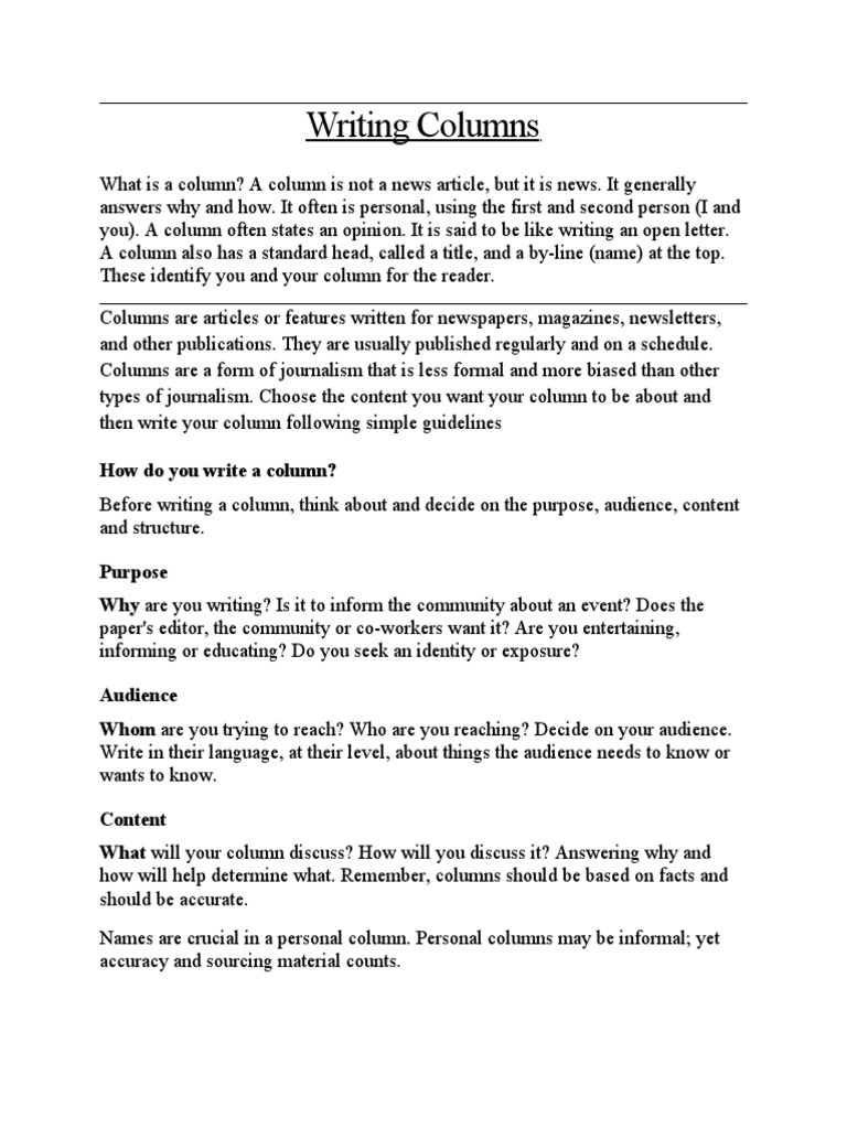 How To Write Columns Pdf Journalism News