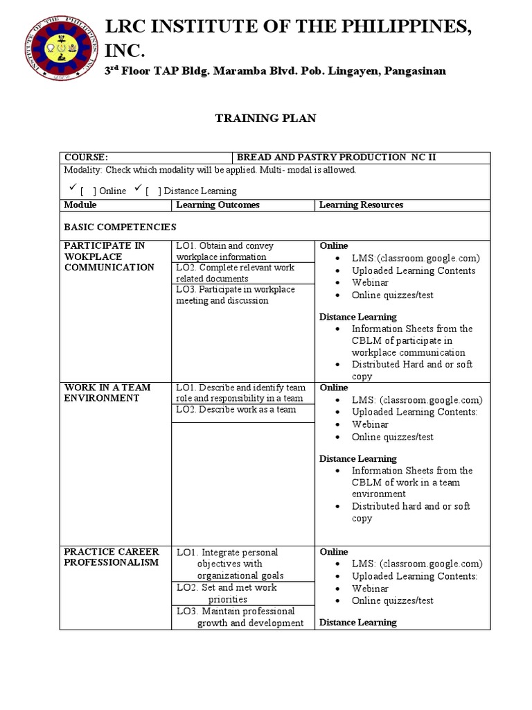 Training Plan BPP | PDF