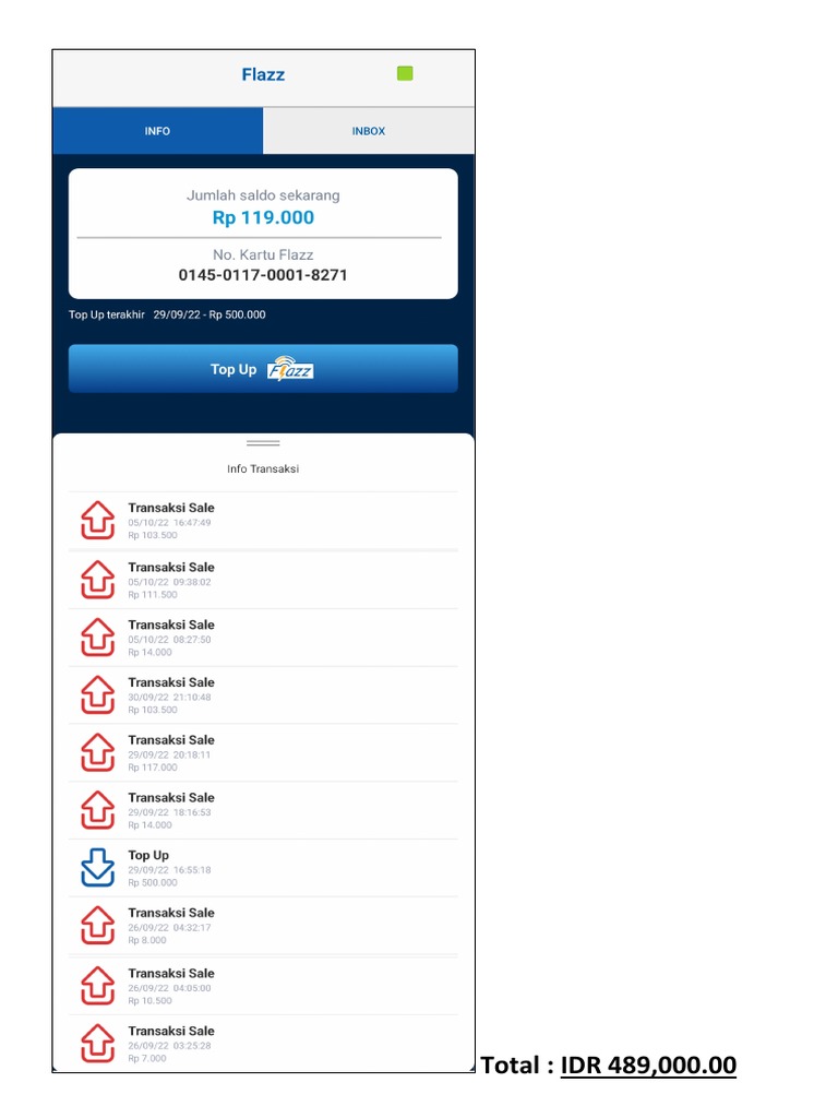 Sample History Penggunaan Flazz BCA | PDF