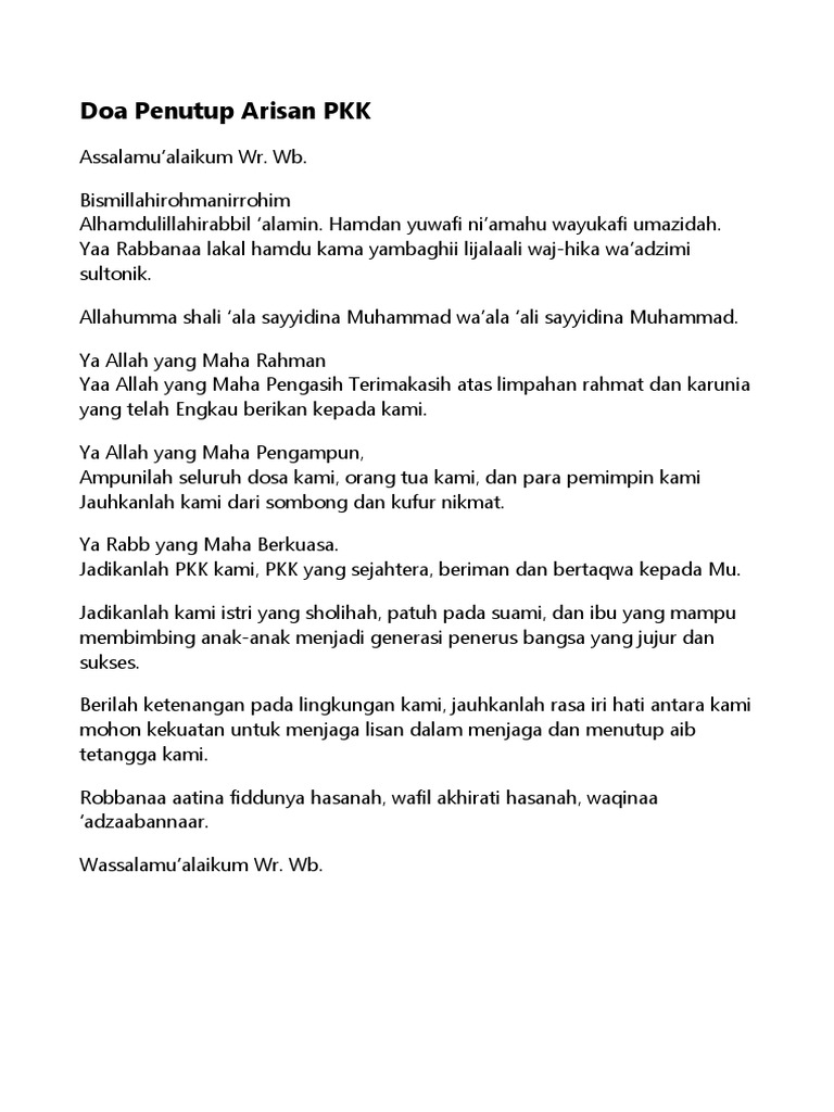 Doa Penutup Arisan PKK | PDF