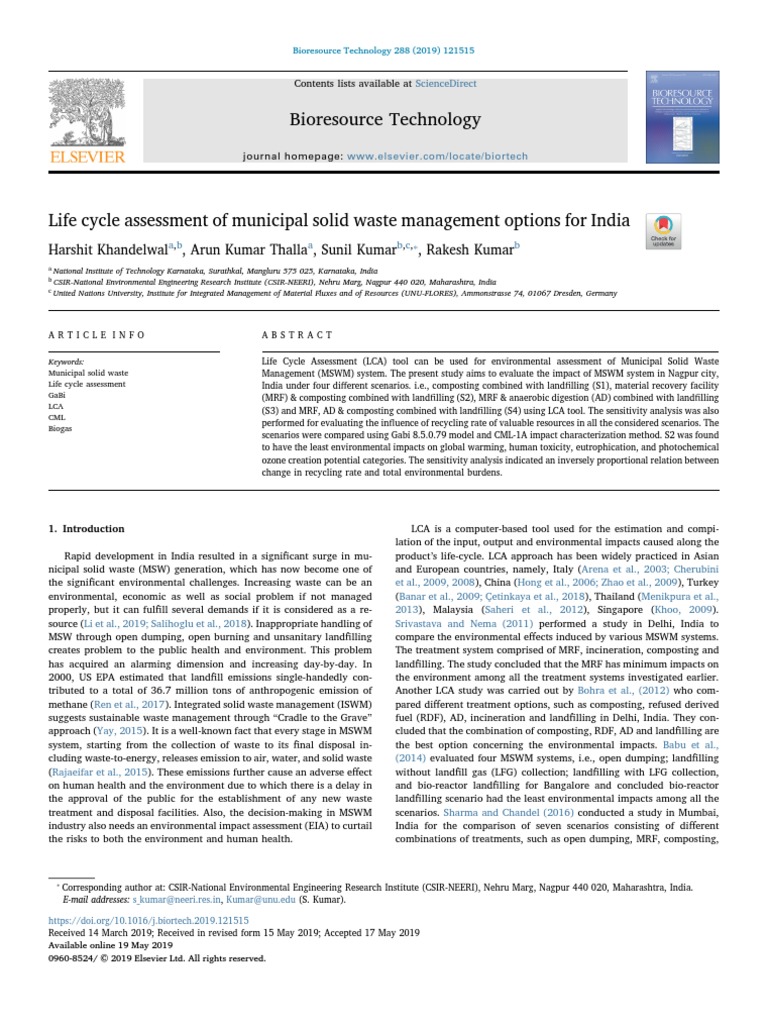 1 s2.0 S096085241930745X Main | PDF | Life Cycle Assessment | Waste ...