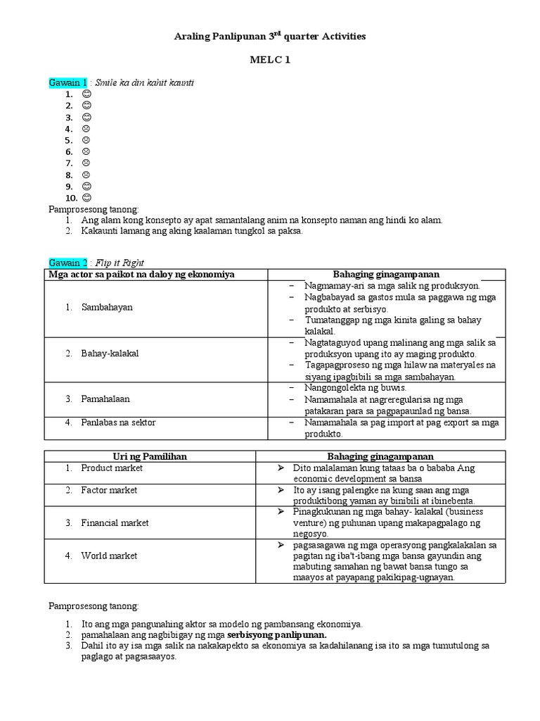 Araling Panlipunan 3rd Quarter Activities | PDF