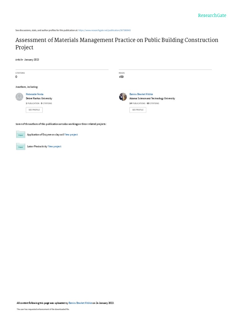 Assessment of Materials Management Practice On Public Building ...