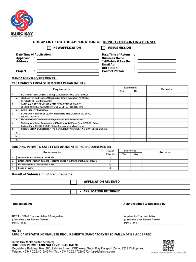 Checklist For The Application of Repair - Repainting Permit | PDF