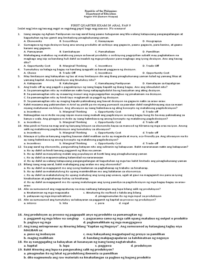 Quarter Exam in AP9 | PDF