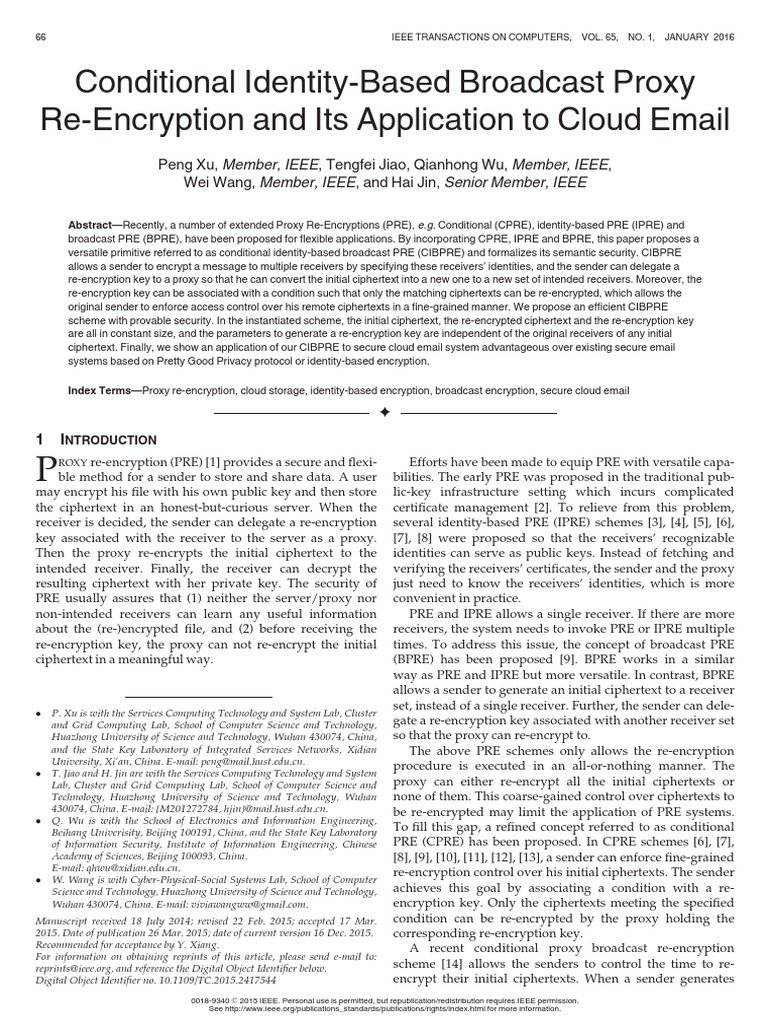 Conditional Identity Based Broadcast Proxy Pdf Encryption Key Cryptography