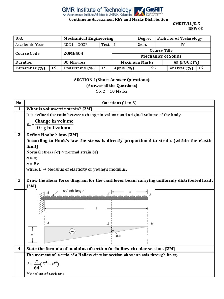 2nd_btech_MECH_2021-22_MOS_ses-K4.pdf | PDF | Elasticity (Physics) | Young's Modulus