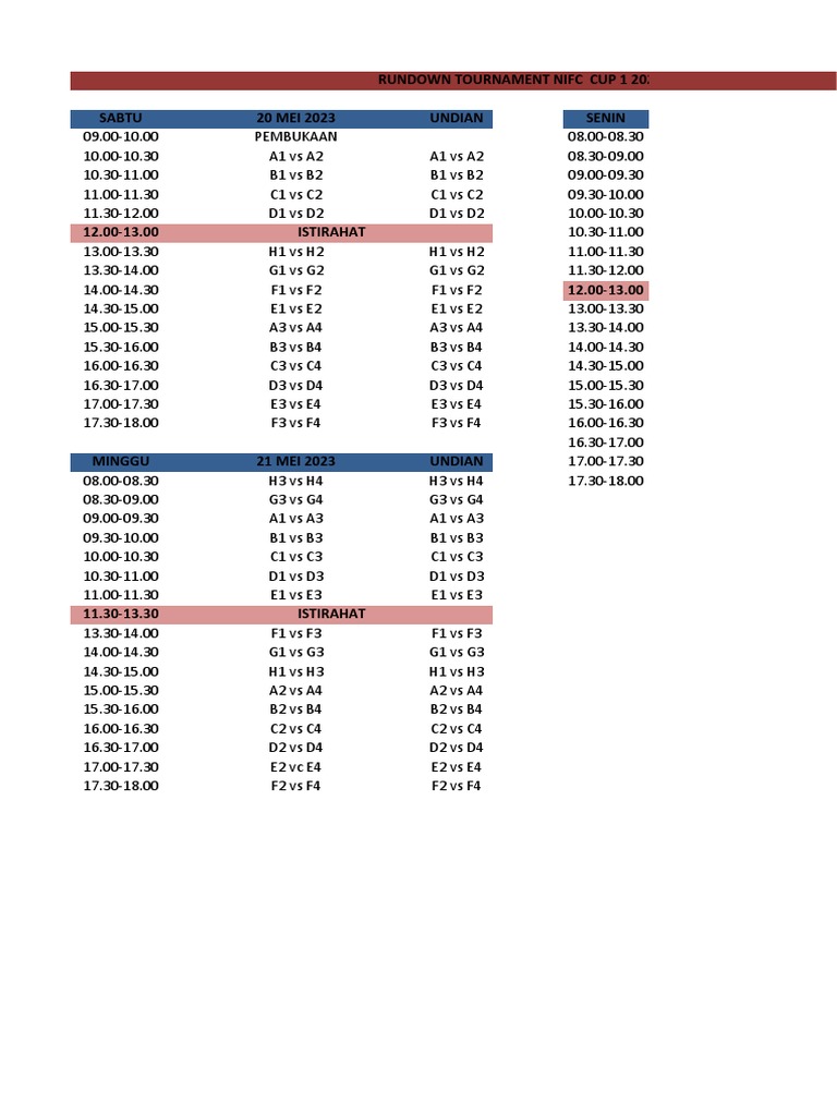 Rundown Turnamen Futsal Nifc Cup 1 2023 | PDF | Chess Theory | Chess