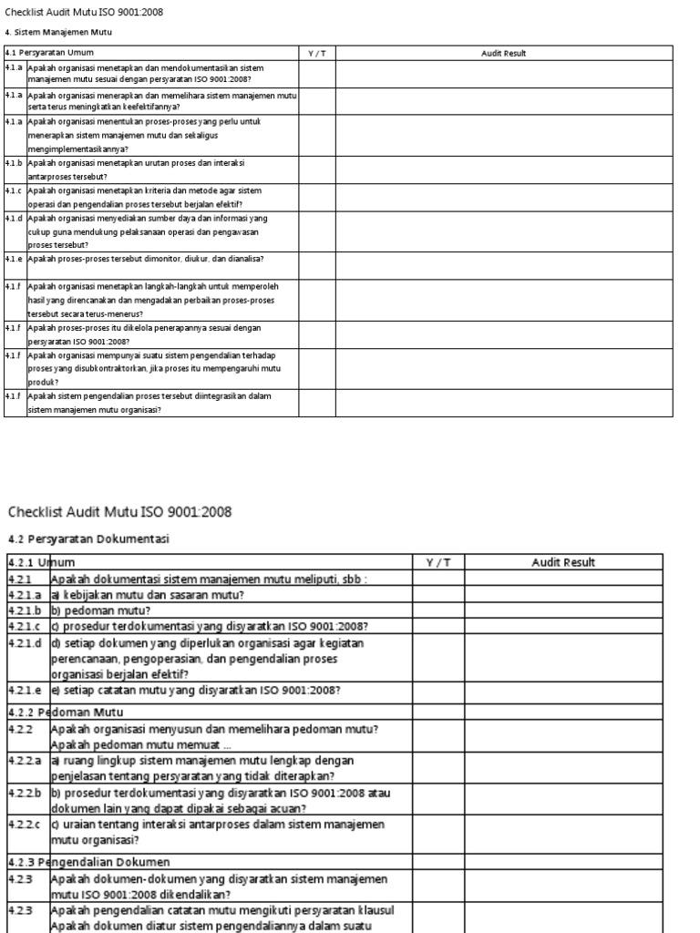 Checklist - Audit - ISO - 9001 (BD) | PDF | Karier & Perkembangan | Bisnis