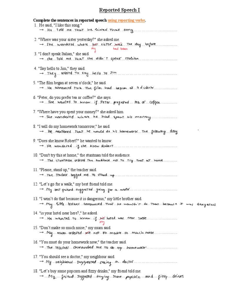 Reported Speech Exercise | PDF