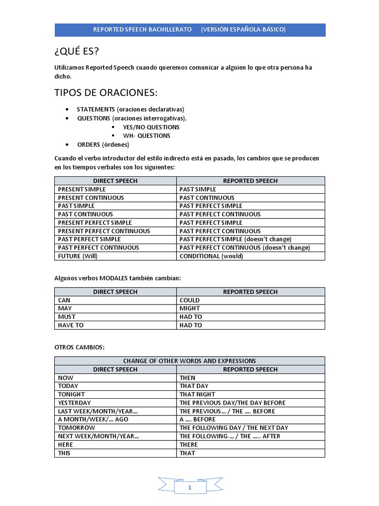 Reported Speech Spanish Version-3 | Download Free PDF | Language ...