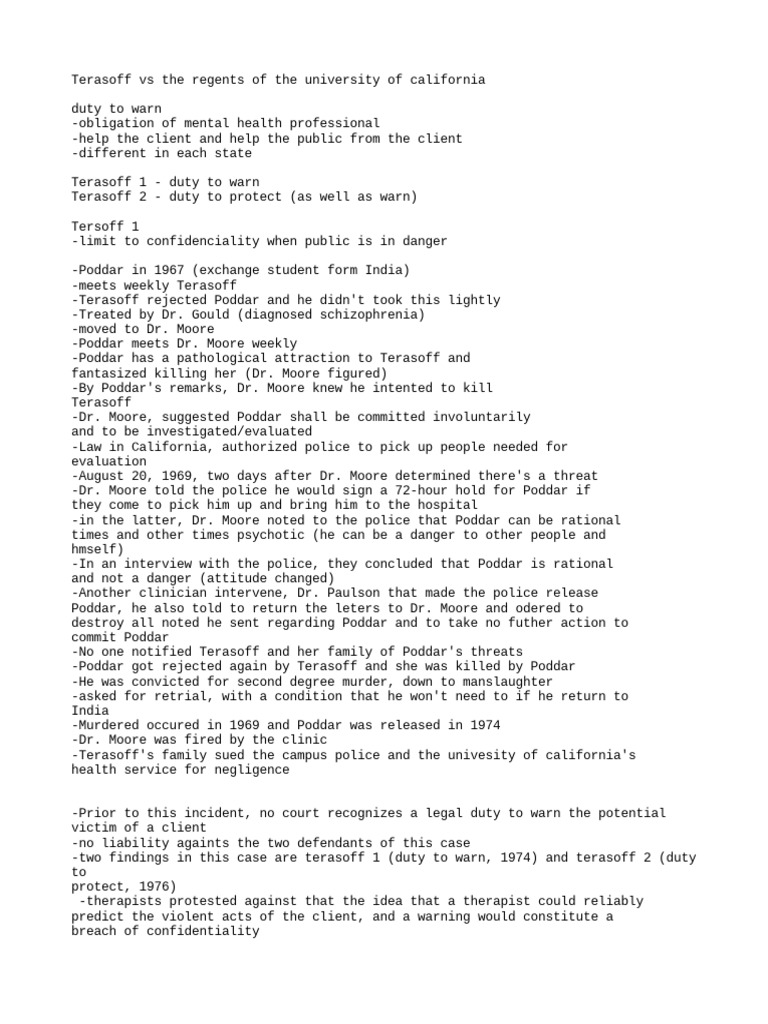 Tarasoff Murder Case | PDF