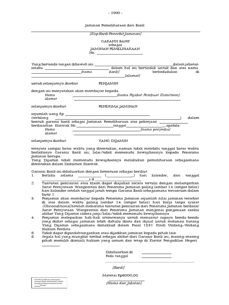 Garansi Bank untuk Jaminan Pemeliharaan | PDF