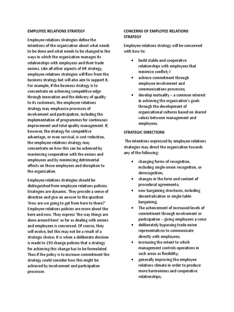 Employee Relations Strategy Overview | PDF | Employment | Human ...