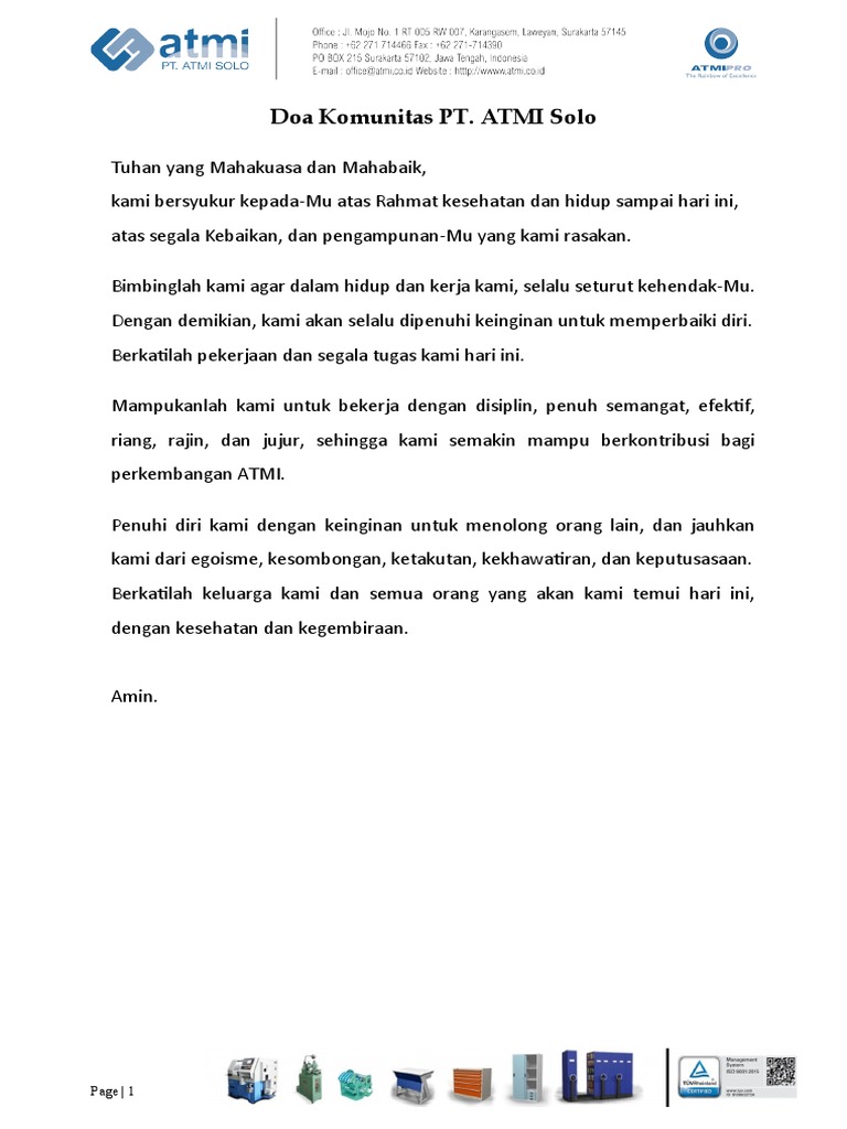 Doa Harian Komunitas PT. ATMI Solo | PDF | Pengembangan Diri