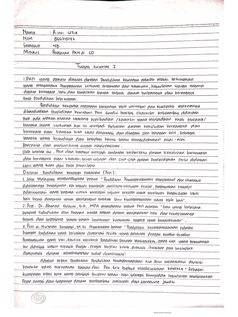 Tugas Tutorial 1 Pembelajaran PKN Di SD | PDF