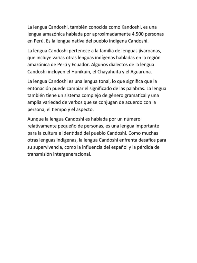 Lengua Candoshi: Cultura y Desafíos | PDF