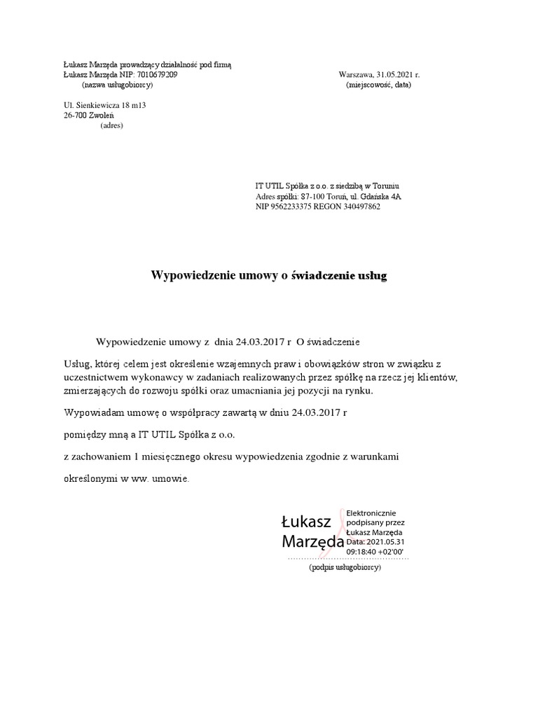 Wypowiedzenie L Marzeda | PDF