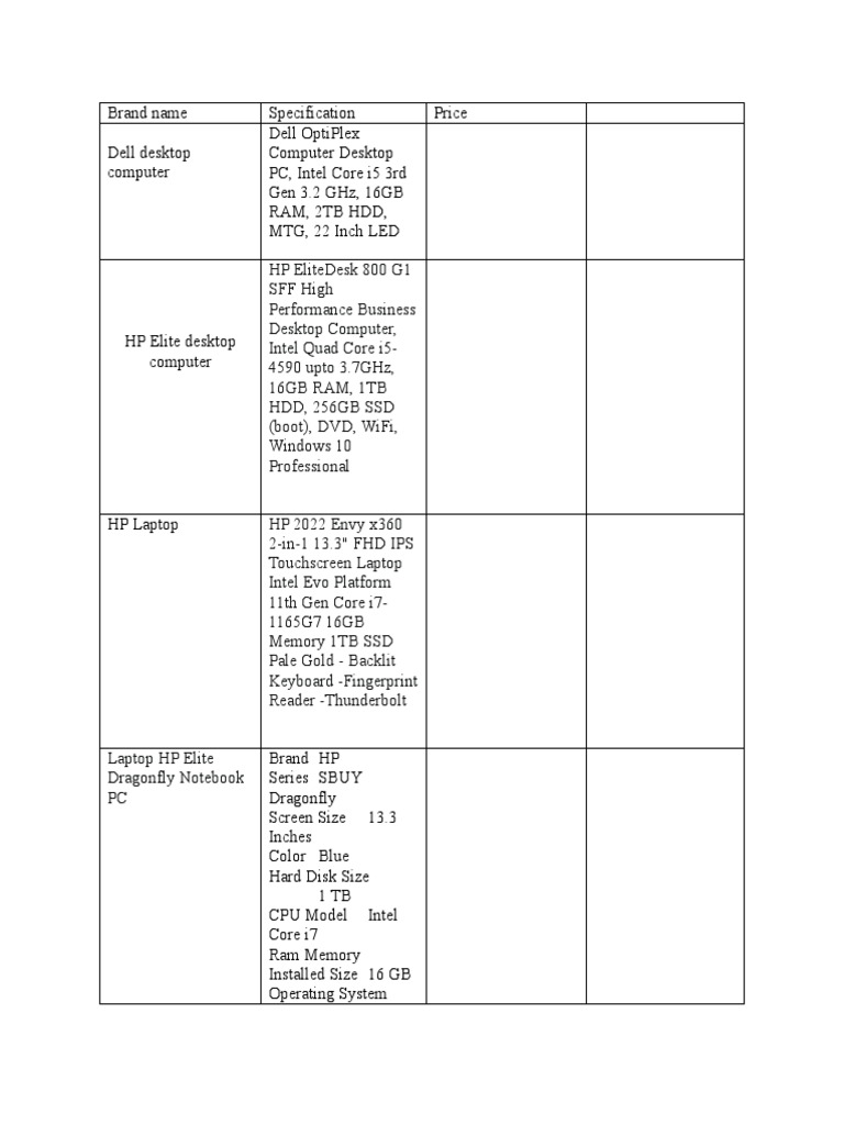 Electronics Specification | Download Free PDF | Laptop | Personal Computing
