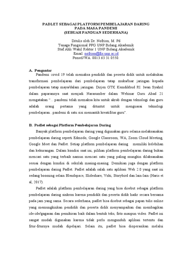 Langkah Kerja Padlet Sebagai Platform Pembelajaran Daring | PDF