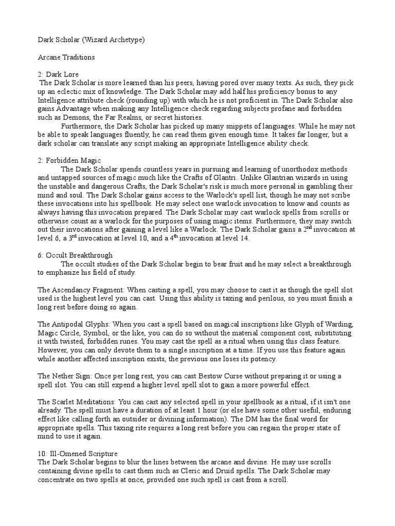 Forbidden Knowledge and Unorthodox Power: An Analysis of the Dark Scholar Wizard Archetype | PDF ...