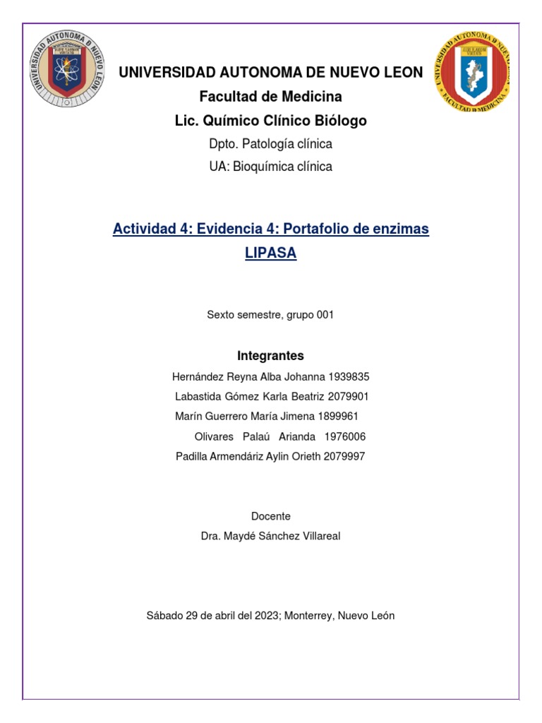 EQ 7-LIPASA - Act 4. Ev 4 | PDF | Hidrólisis | Lípido