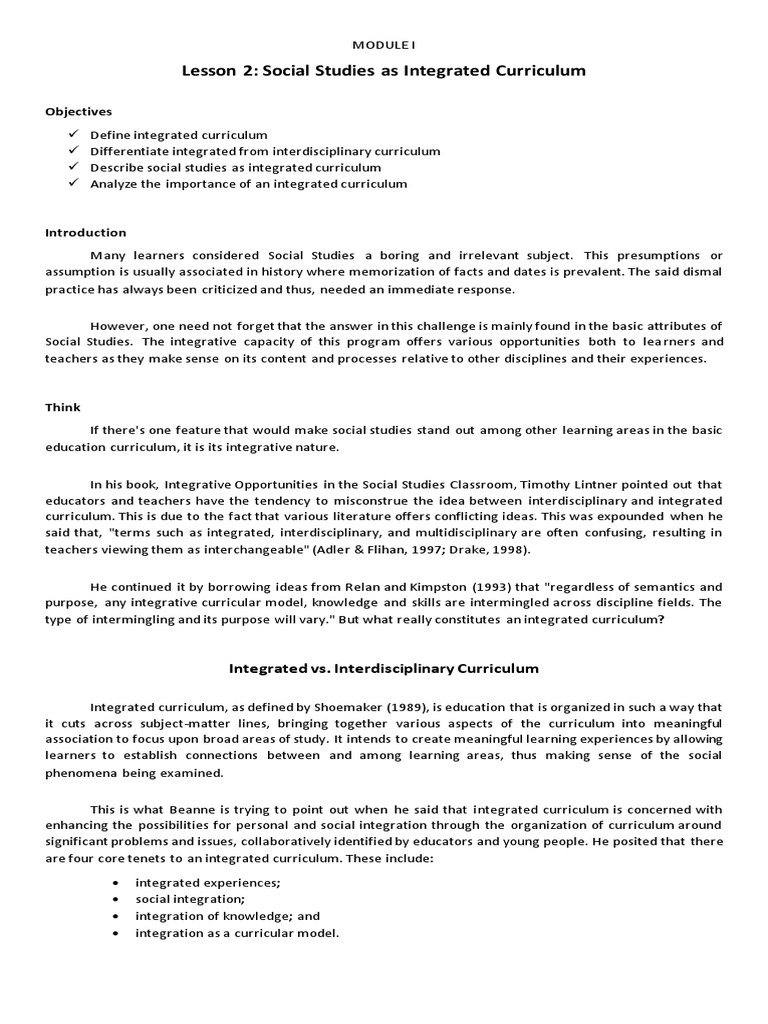 Social Studies as Integrated Curriculum | PDF | Curriculum | Social ...
