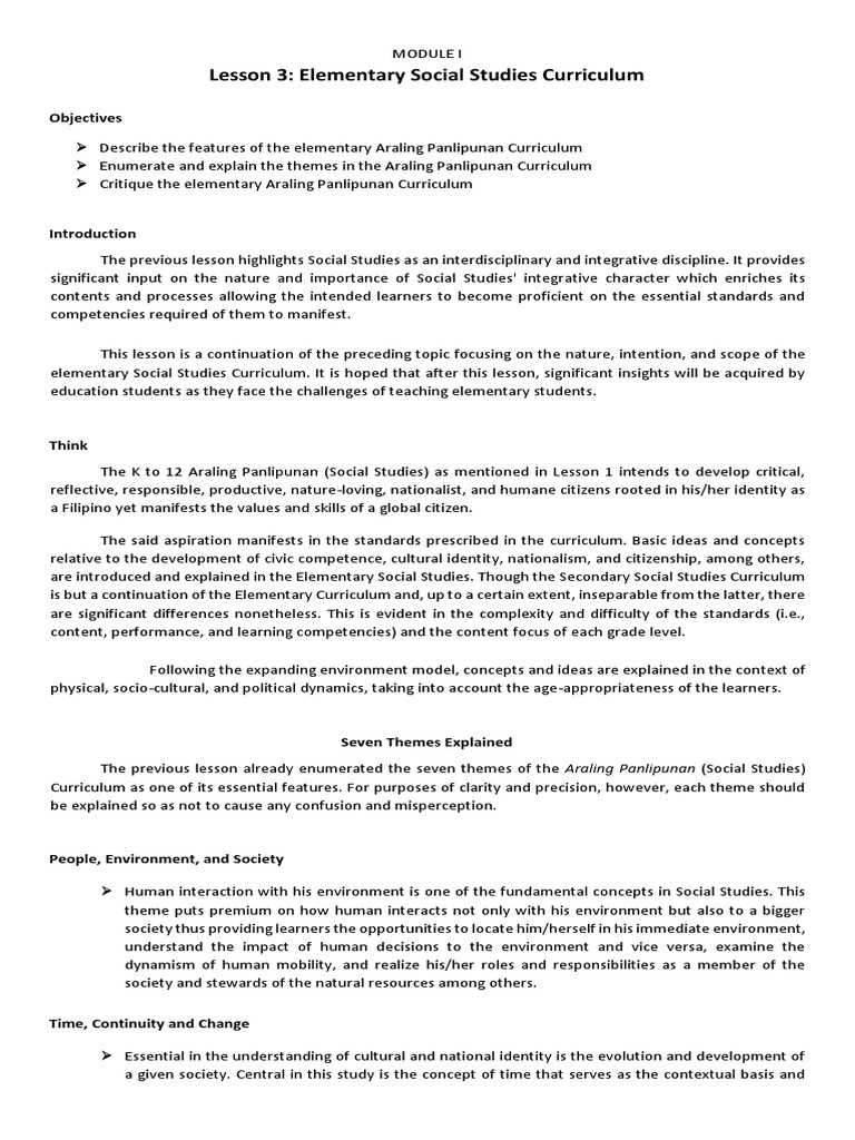 ELEMENTARY SOCIAL STUDIES CURRICULUM | PDF | Curriculum | Social Sciences