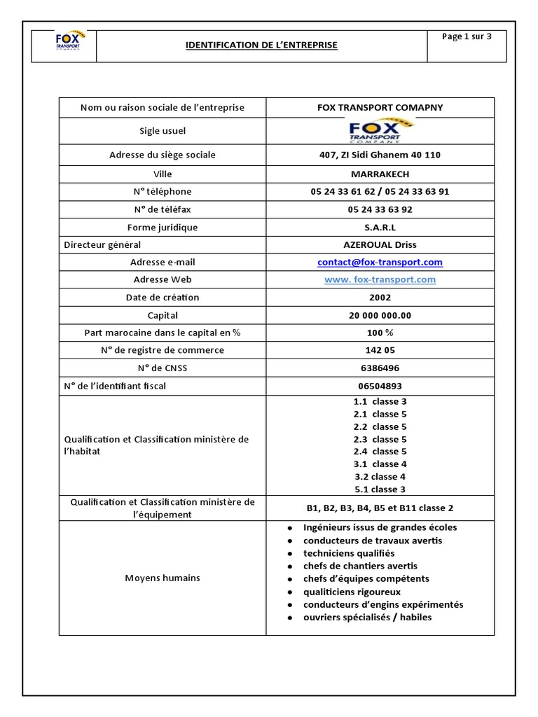IDENTIFICATION DE L'ENTREPRISE | PDF