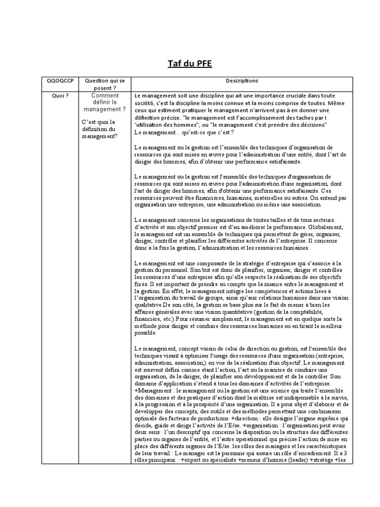 Questionnaire PFE | PDF