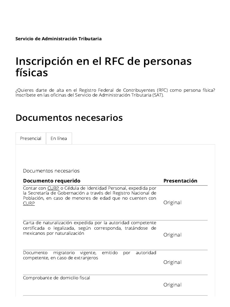 Inscripción en El RFC de Personas Físicas - Trámites - Gob - MX PDF ...