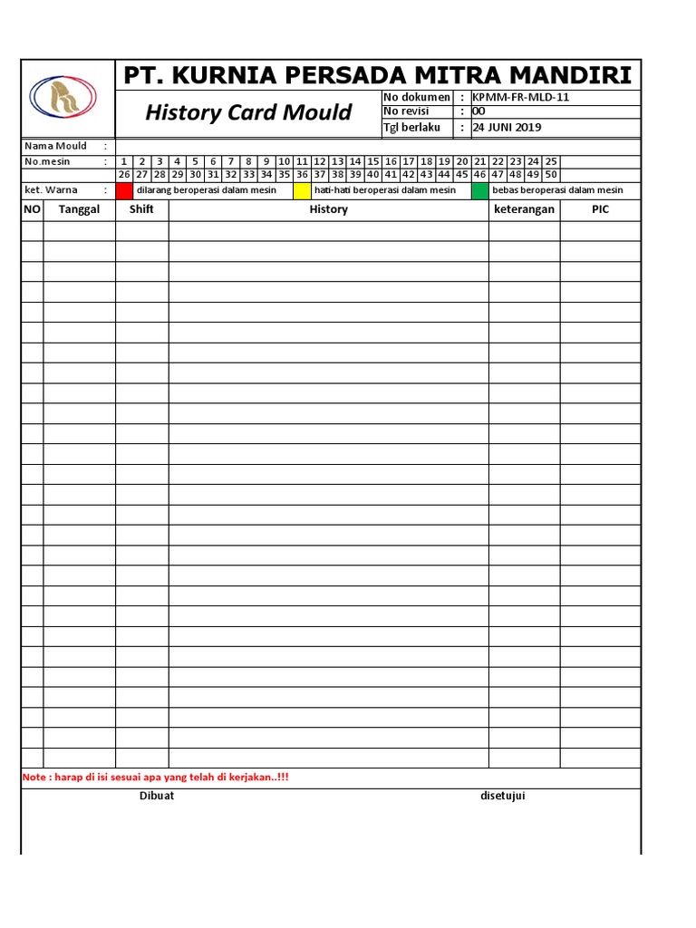 KPMM-FR-PRD-11 History Card Mould Rev 01 | PDF
