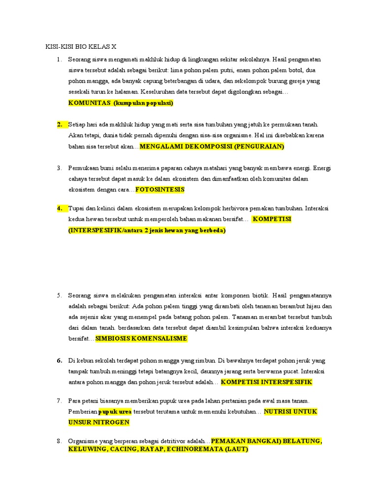 Kisi2 Bio Kelas X 2023-1 | PDF