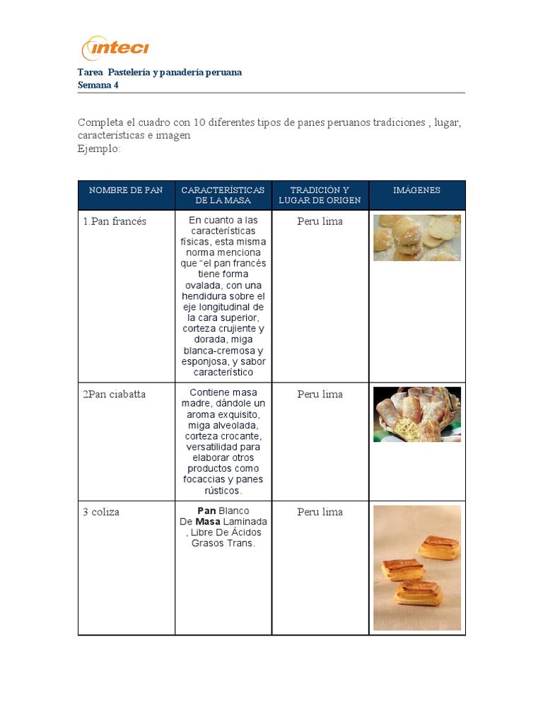 Completa El Cuadro Con 10 Diferentes Tipos de Panes Peruanos ...