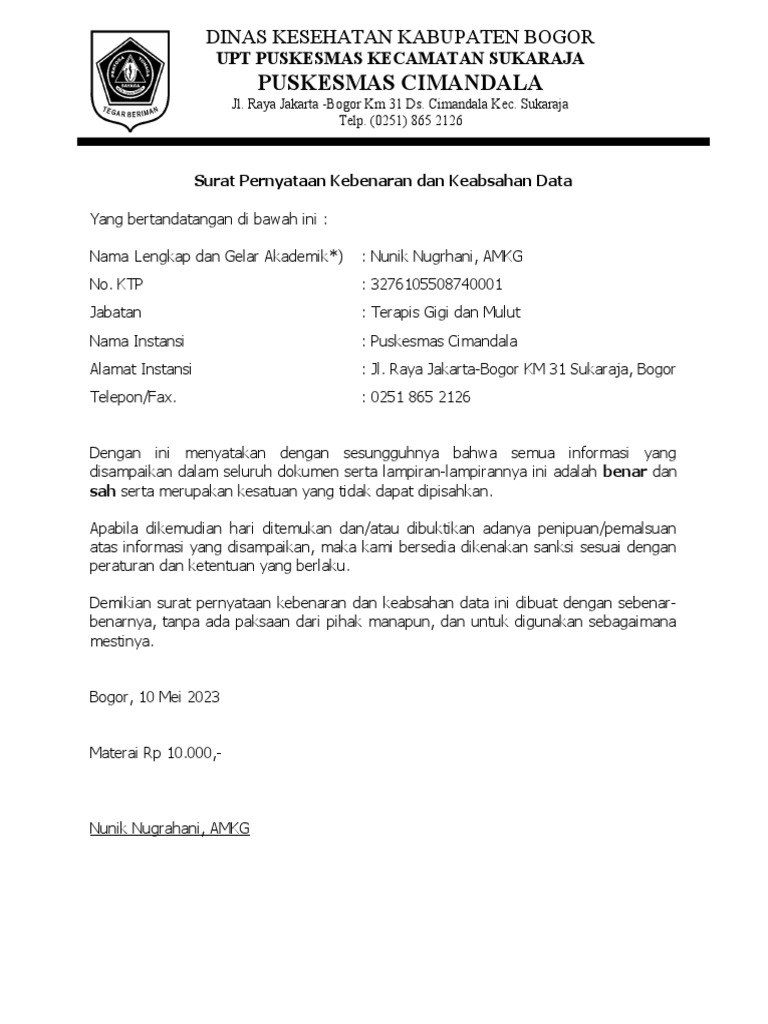 Surat Absah Data Nunik | PDF