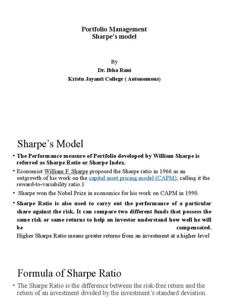 Dr. Ibha Rani - Sharpe Model | PDF | Sharpe Ratio | Investing