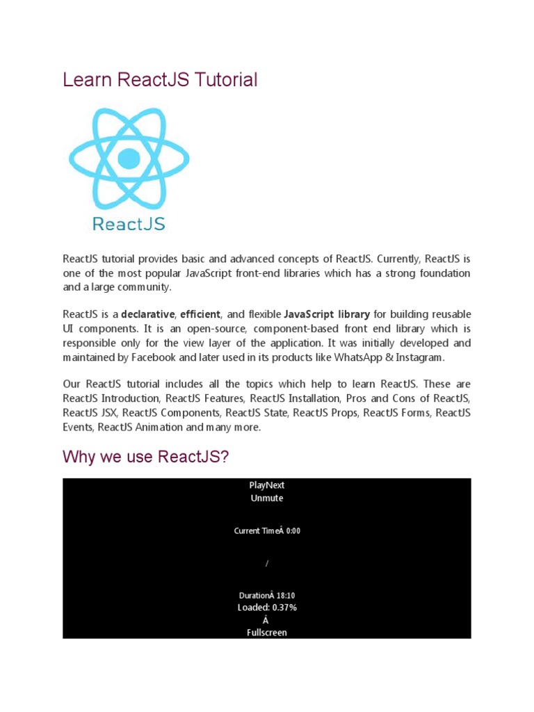 Learn ReactJS Tutorial | PDF | Computer Engineering | Java Script