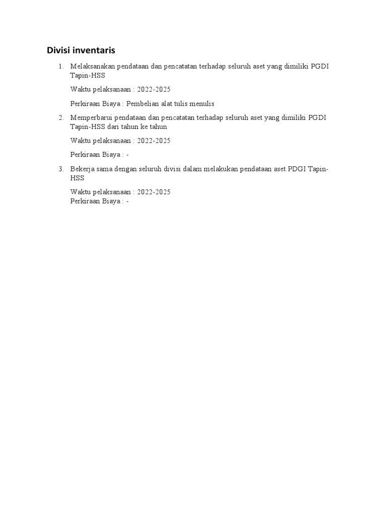Proker Divisi Inventaris | PDF