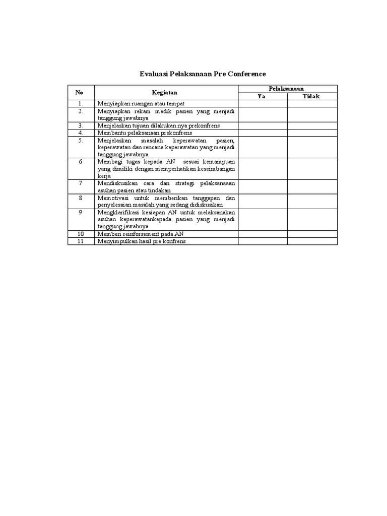 Evaluasi Pelaksanaan Pre Conference | PDF