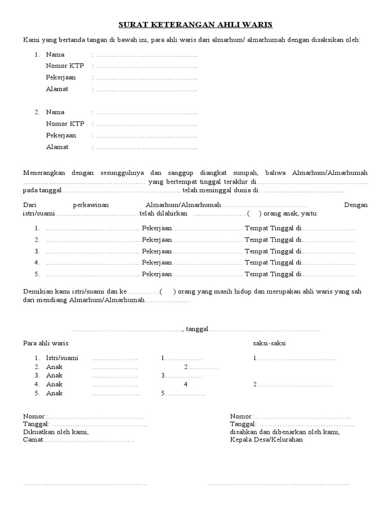 Surat Keterangan Ahli Waris | PDF