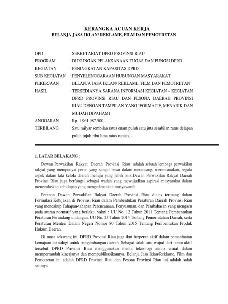 Kerangka Acuan Kerja PDF | PDF