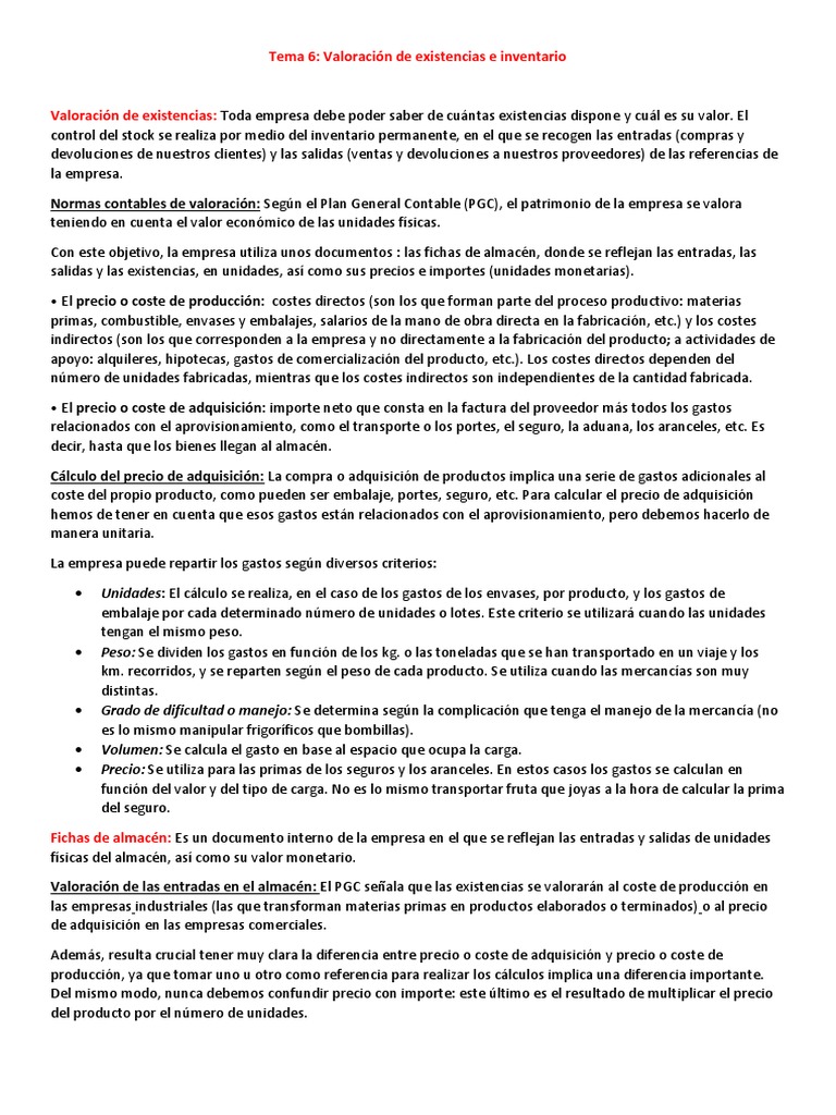Resumen Tema 6 PDF | PDF | Inventario | Costo