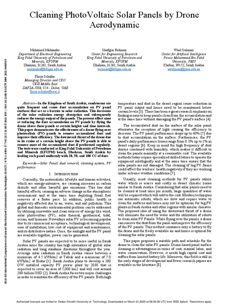 Cleaning PhotoVoltaic Solar Panels by Drone Aerodynamic | PDF ...